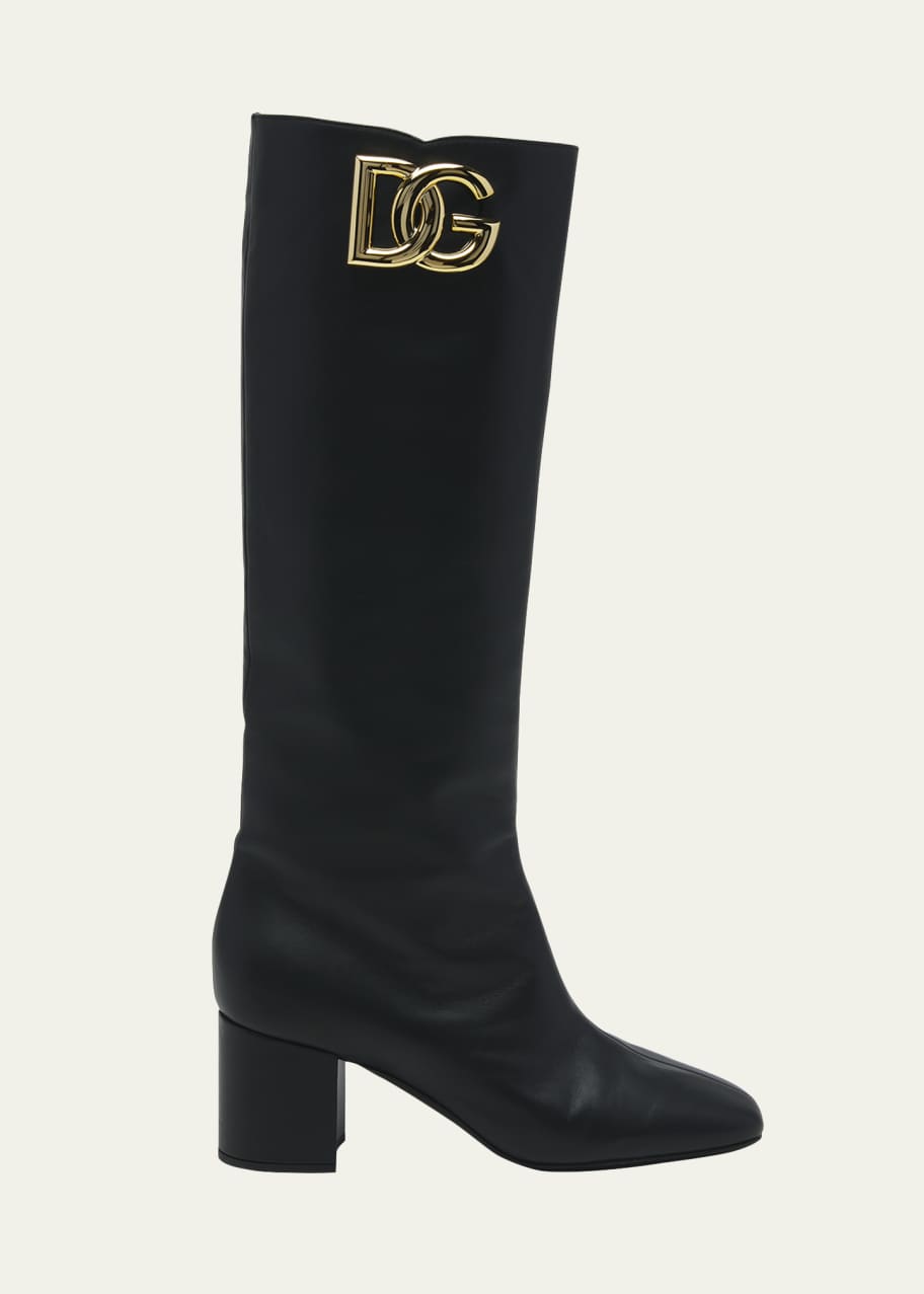 Dolce&Gabbana DG Medallion Leather Knee Boots - Bergdorf Goodman