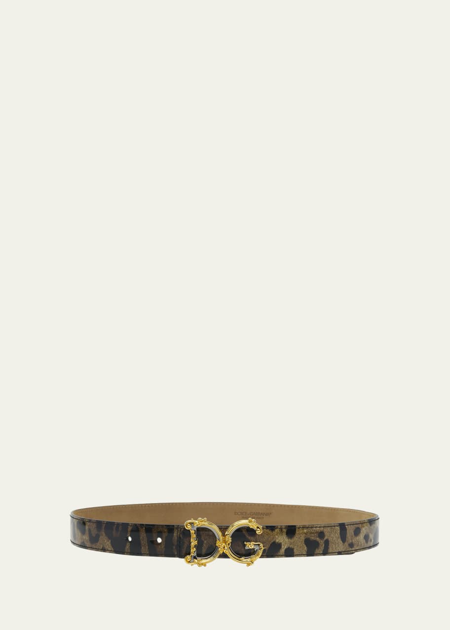 Dolce&Gabbana Leopard Patent Leather Belt With Baroque Logo Buckle ...