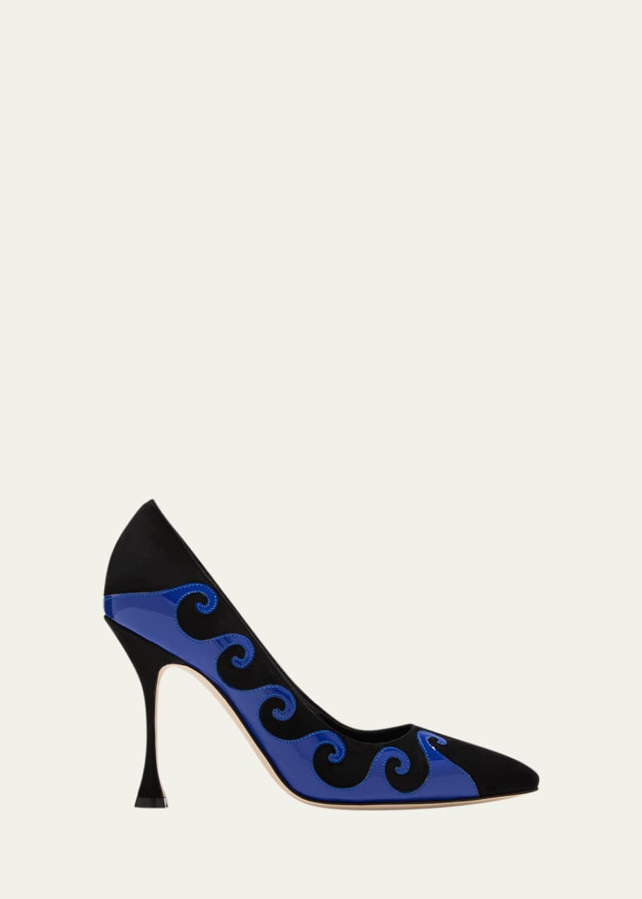 Manolo Blahnik Kasai Patent Suede Wave Pumps - Bergdorf Goodman