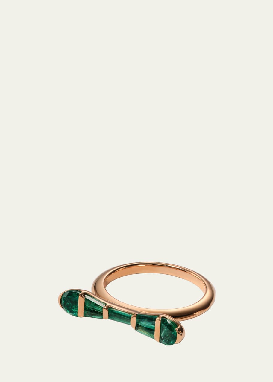 Nak Armstrong 20K Rose Gold Baton Ring with Emeralds - Bergdorf Goodman