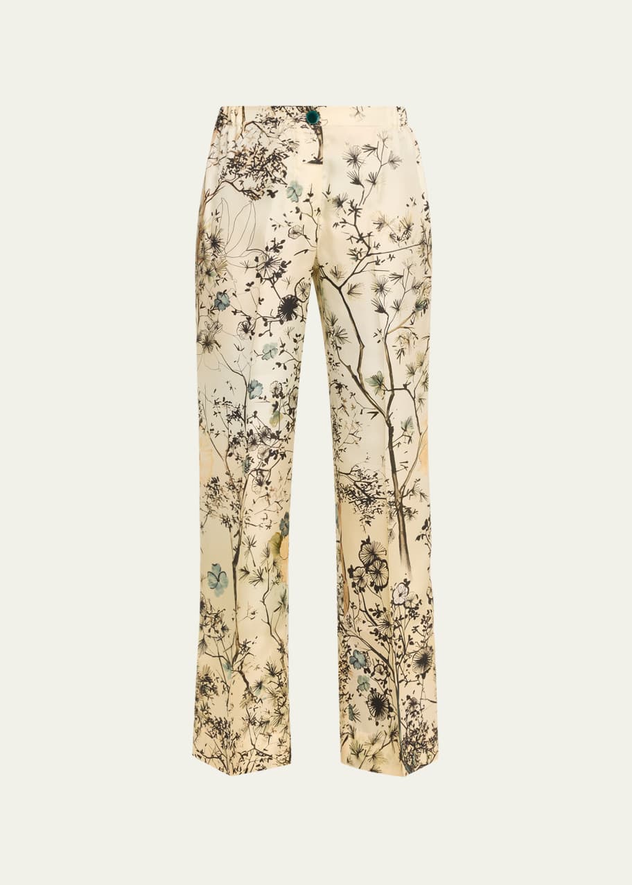 F.R.S For Restless Sleepers Branch-Print Silk Pants - Bergdorf Goodman