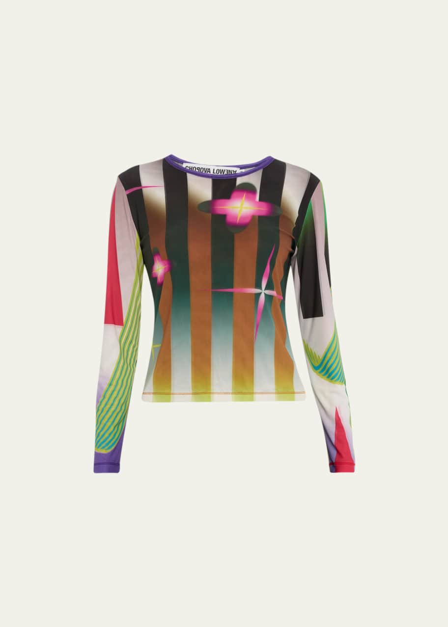 Chopova Lowena Ski-Print Fitted Mesh Top - Bergdorf Goodman