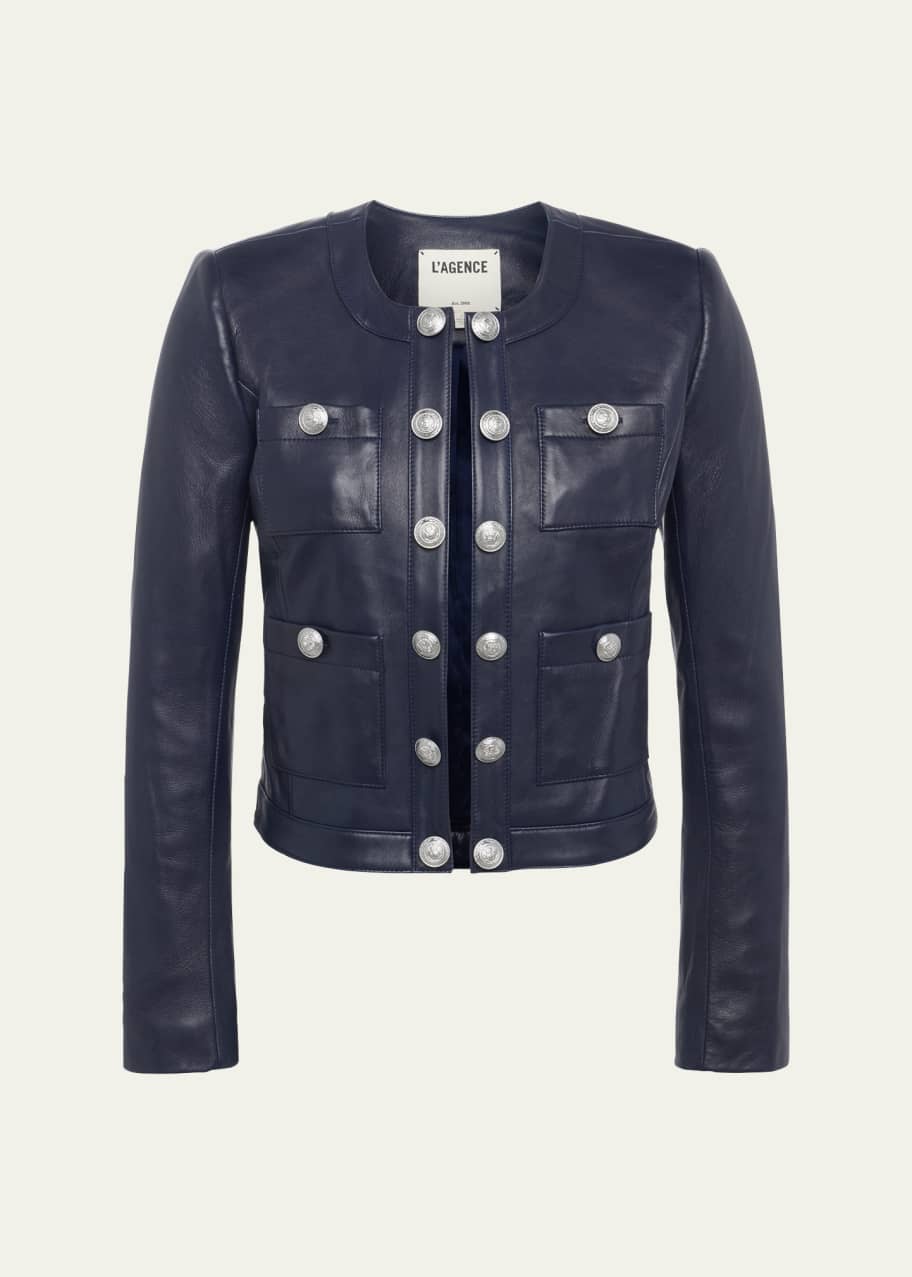 L'Agence Jayde Collarless Leather Jacket - Bergdorf Goodman