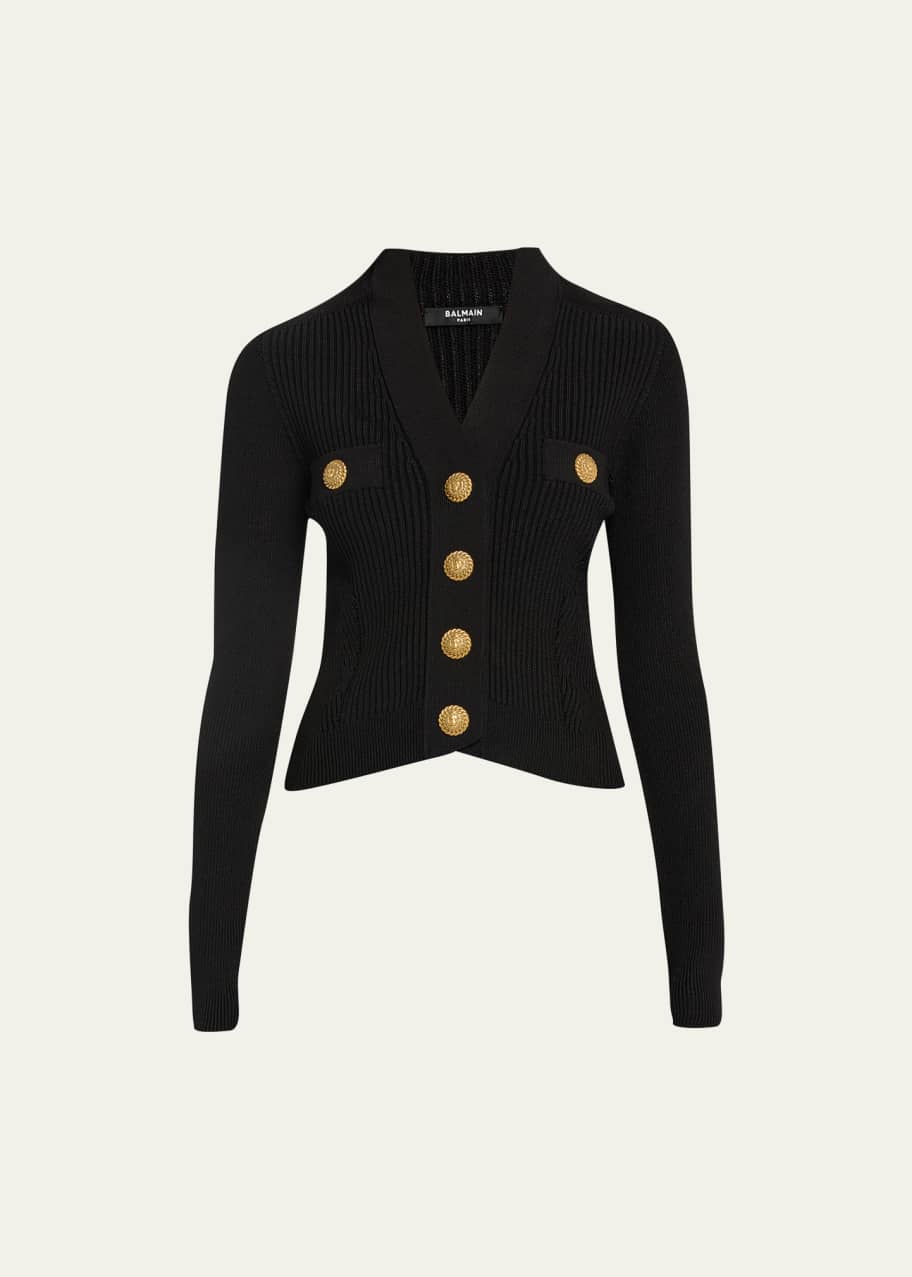 Balmain Button-Front Ribbed Knit Cardigan - Bergdorf Goodman