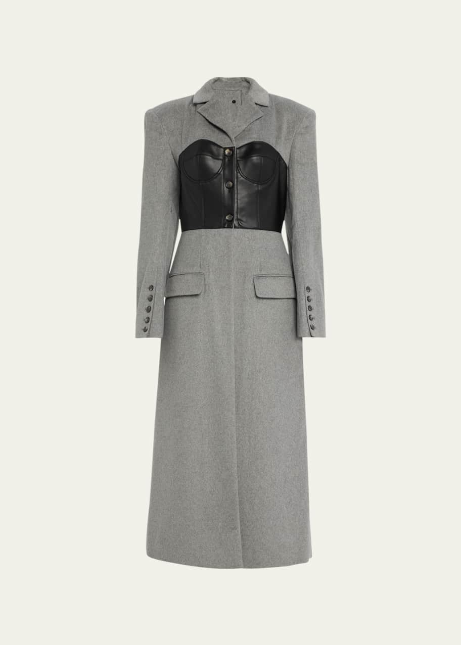Rokh Faux Leather Corset Wool Tailored Coat - Bergdorf Goodman