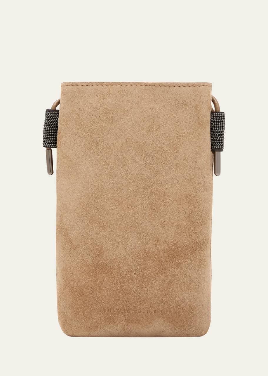 Brunello Cucinelli Suede Phone Case Crossbody Bag with Monili Chain ...
