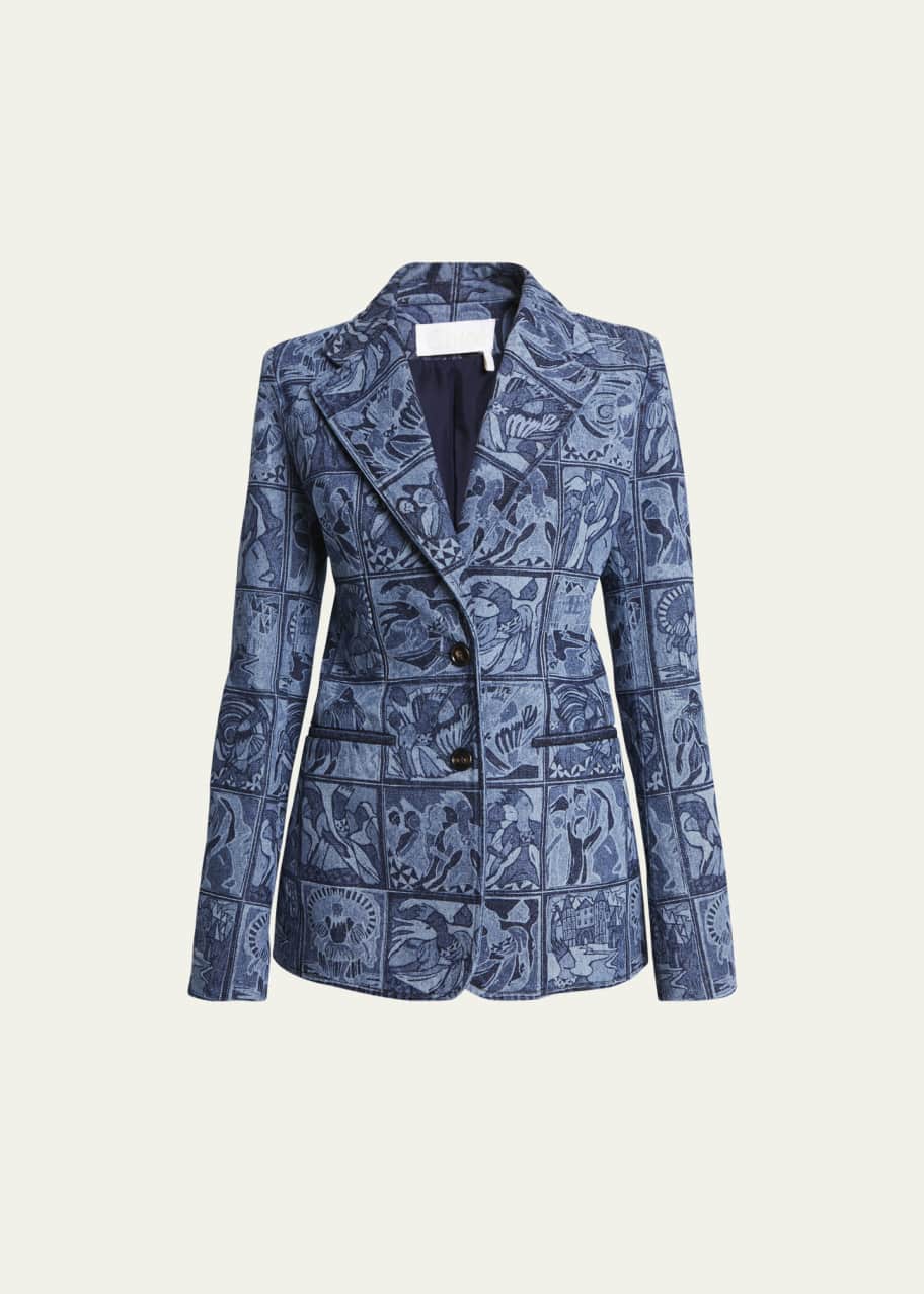 Chloe Tile Laser Denim Silk Blazer - Bergdorf Goodman