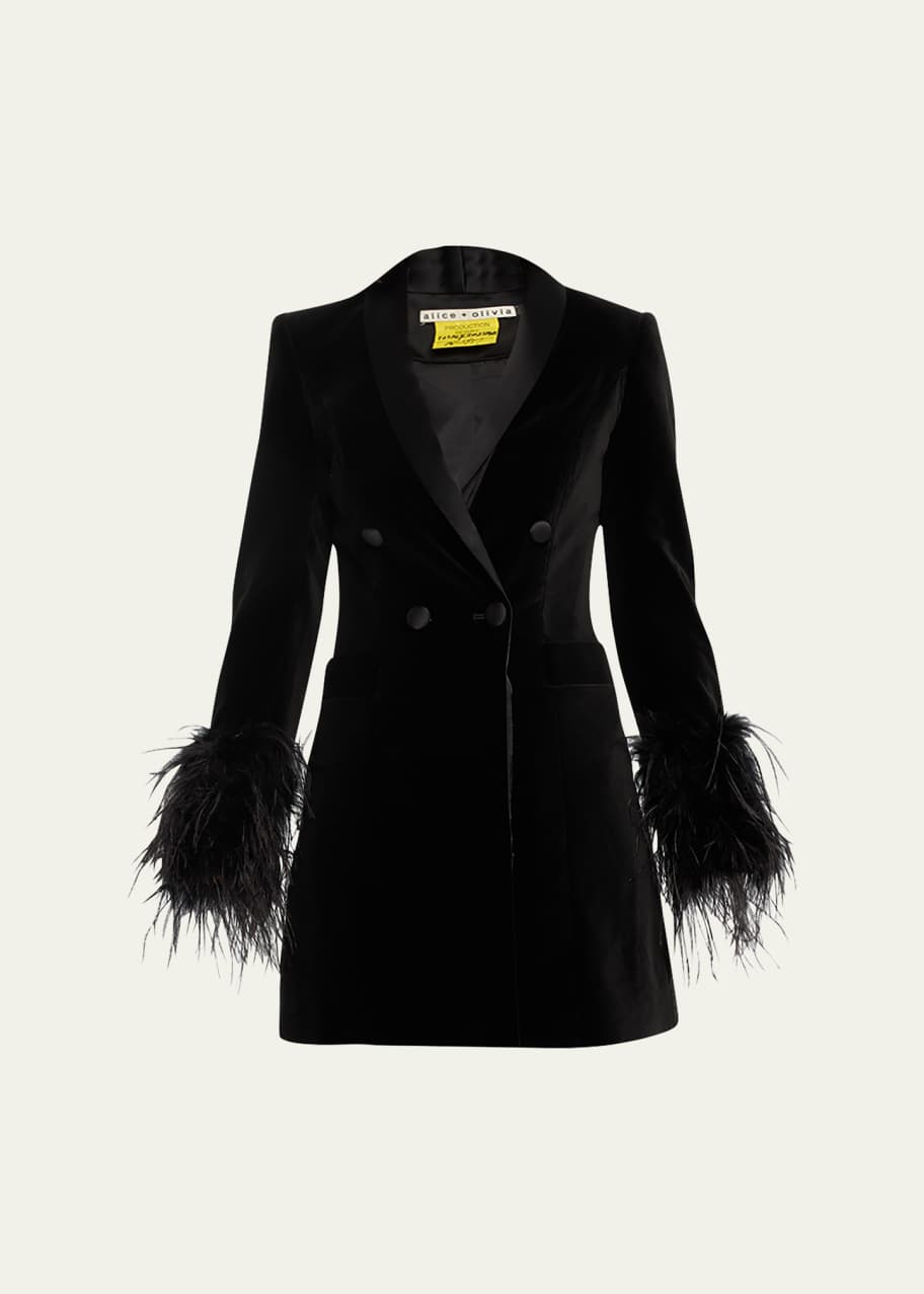 Alice + Olivia Latoya Feather-Cuff Blazer Mini Dress - Bergdorf Goodman