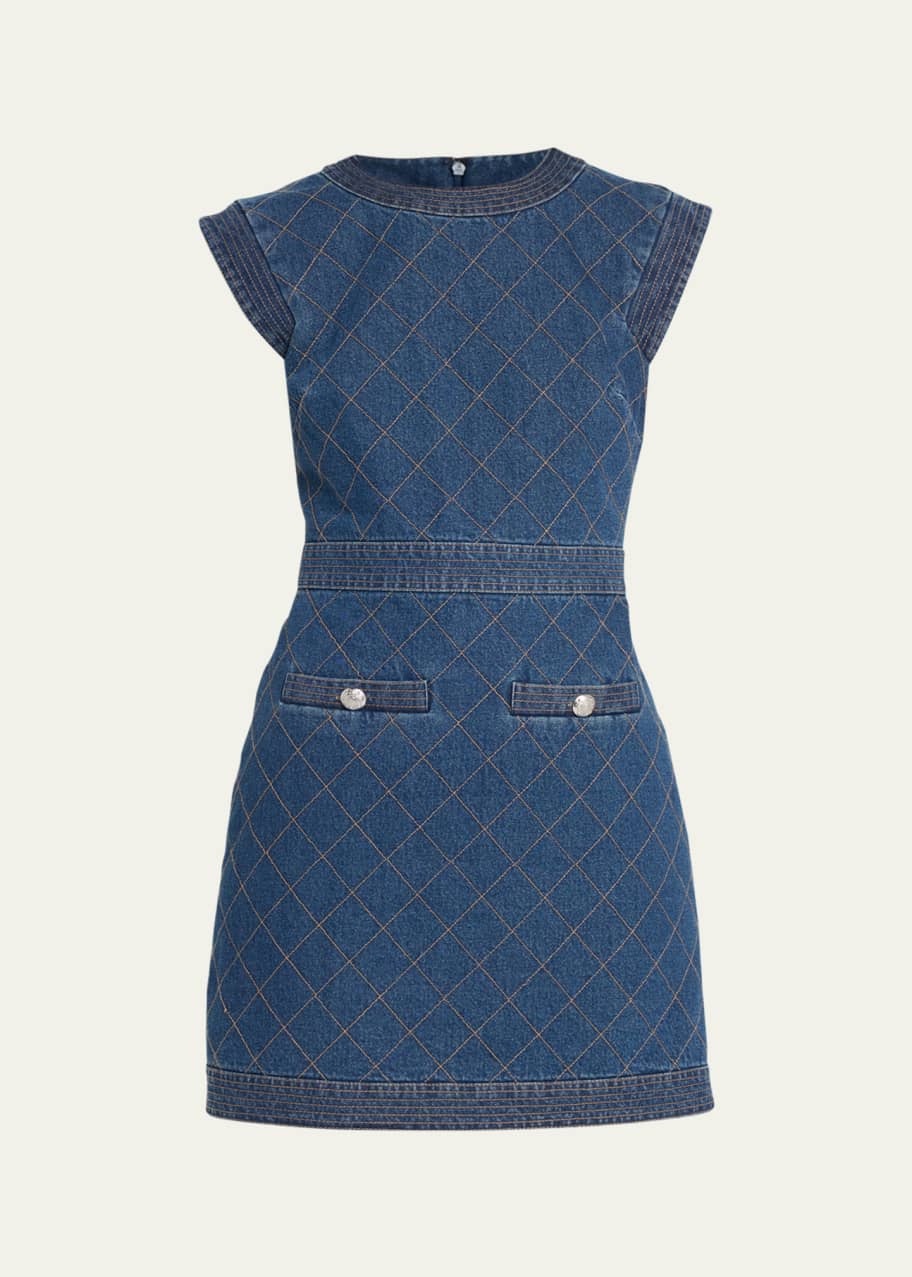 Veronica Beard Ginny Sleeveless Denim Topstitch Mini Dress - Bergdorf ...