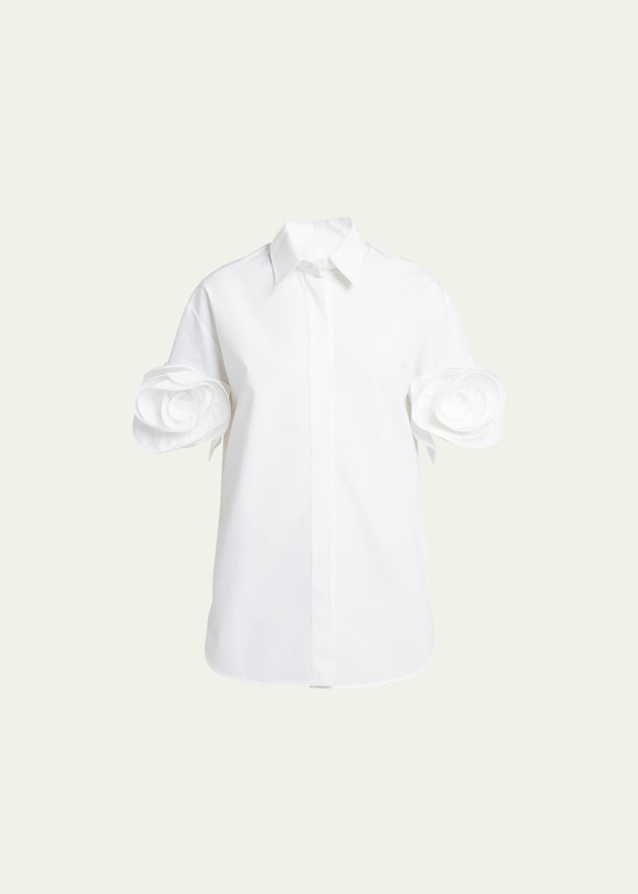 Valentino Garavani Rosette-Cuff Short-Sleeve Poplin Collared Shirt ...