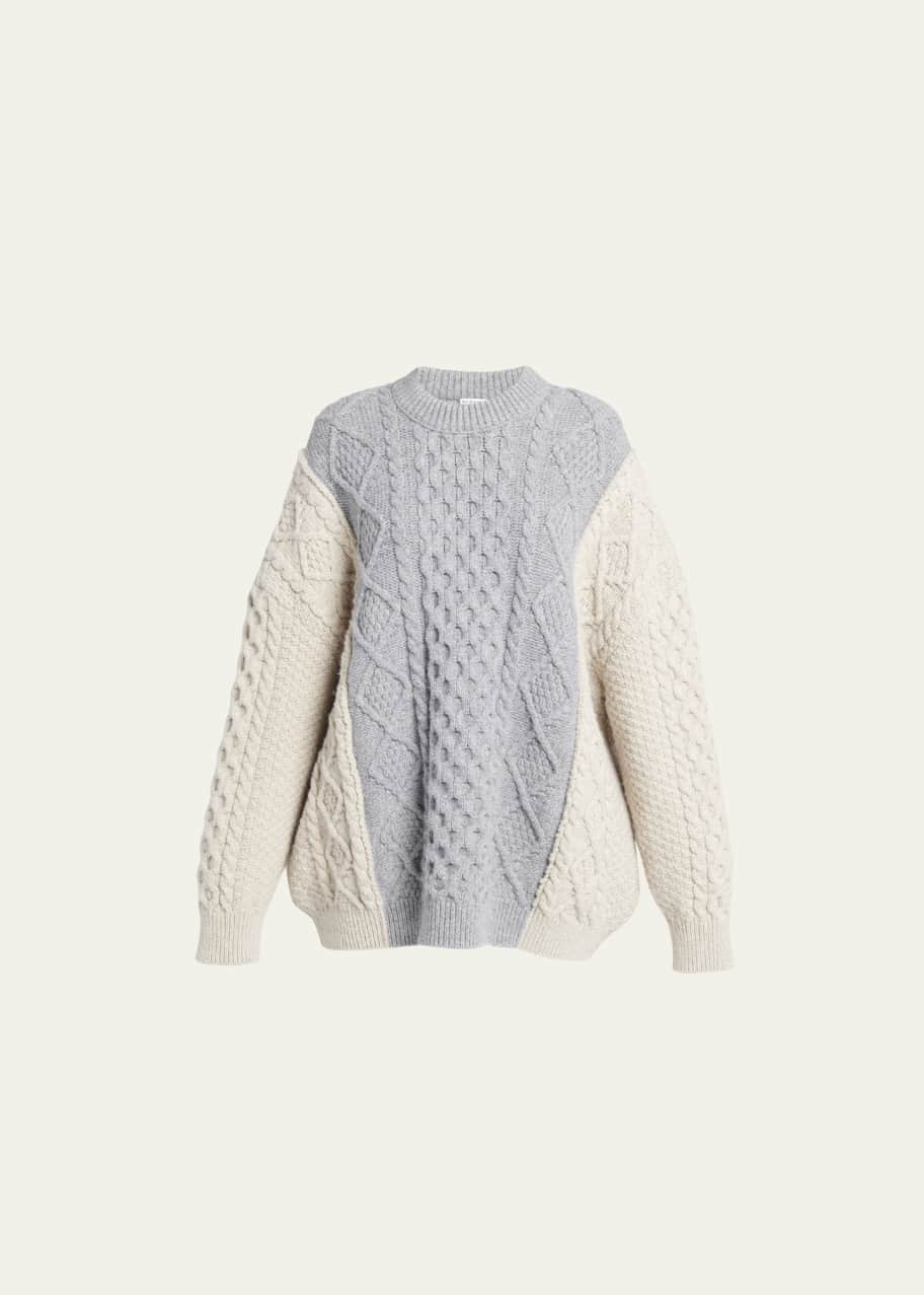 Bottega Veneta Aran Patchwork Cable-Knit Crewneck Sweater - Bergdorf ...