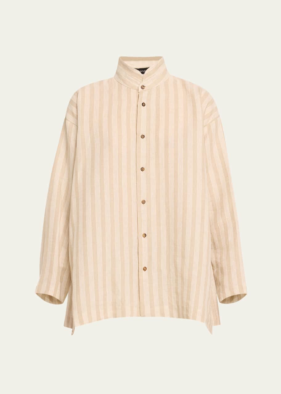 Eskandar Slim A-Line Double Stand Collar Shirt with Stepped Insert ...