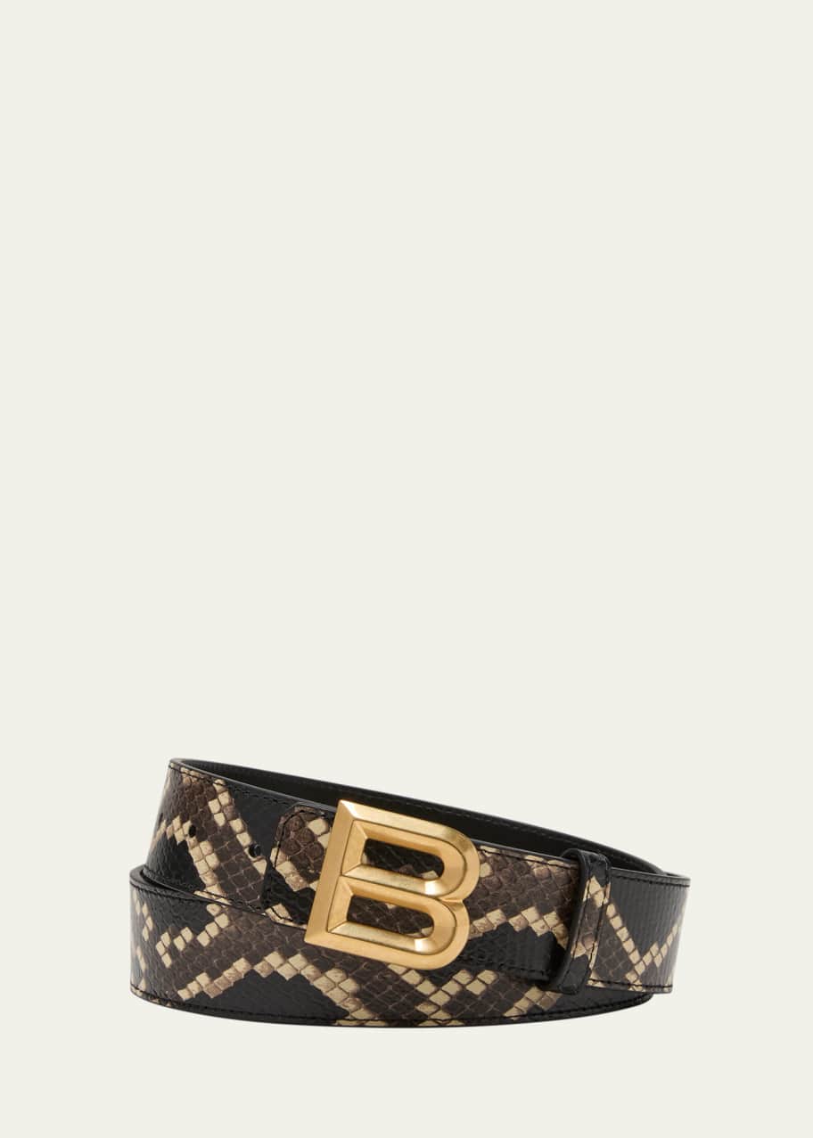 Bally Men's B Bold Reversible Python-Print Leather Belt - Bergdorf Goodman