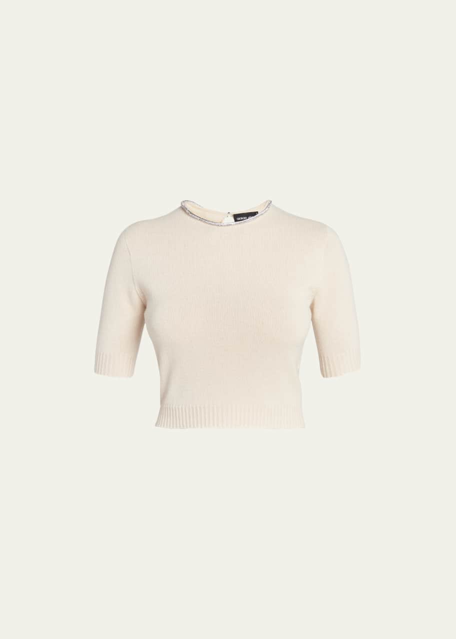 Giorgio Armani Crystal-Trim Cashmere Crop Top - Bergdorf Goodman