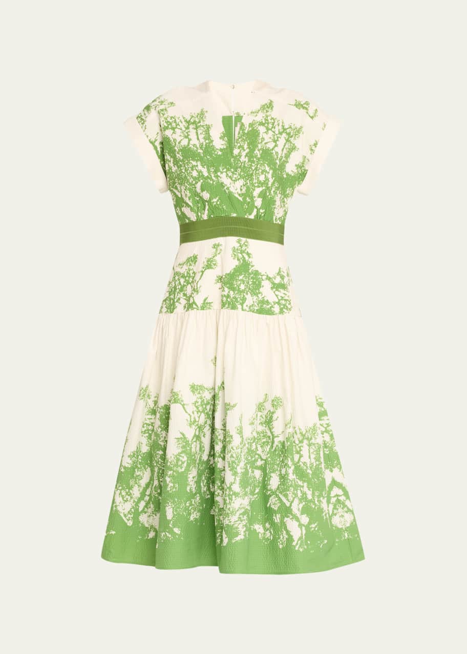 Silvia Tcherassi Metaponto Printed Cutout Flounce Midi Dress Bergdorf