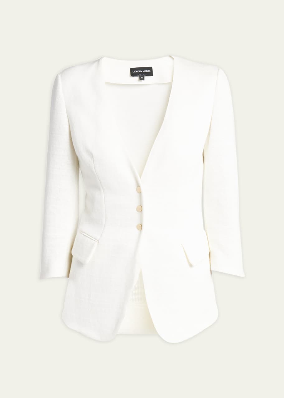 Giorgio Armani Snap Button Three-Quarter-Sleeve Viscose Blazer ...