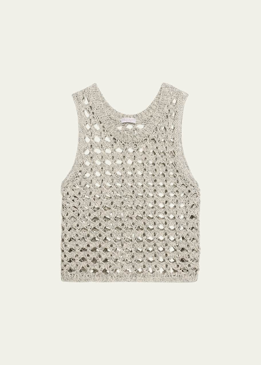 Brunello Cucinelli Melange Jute Cotton Openwork Knit Tank Top ...