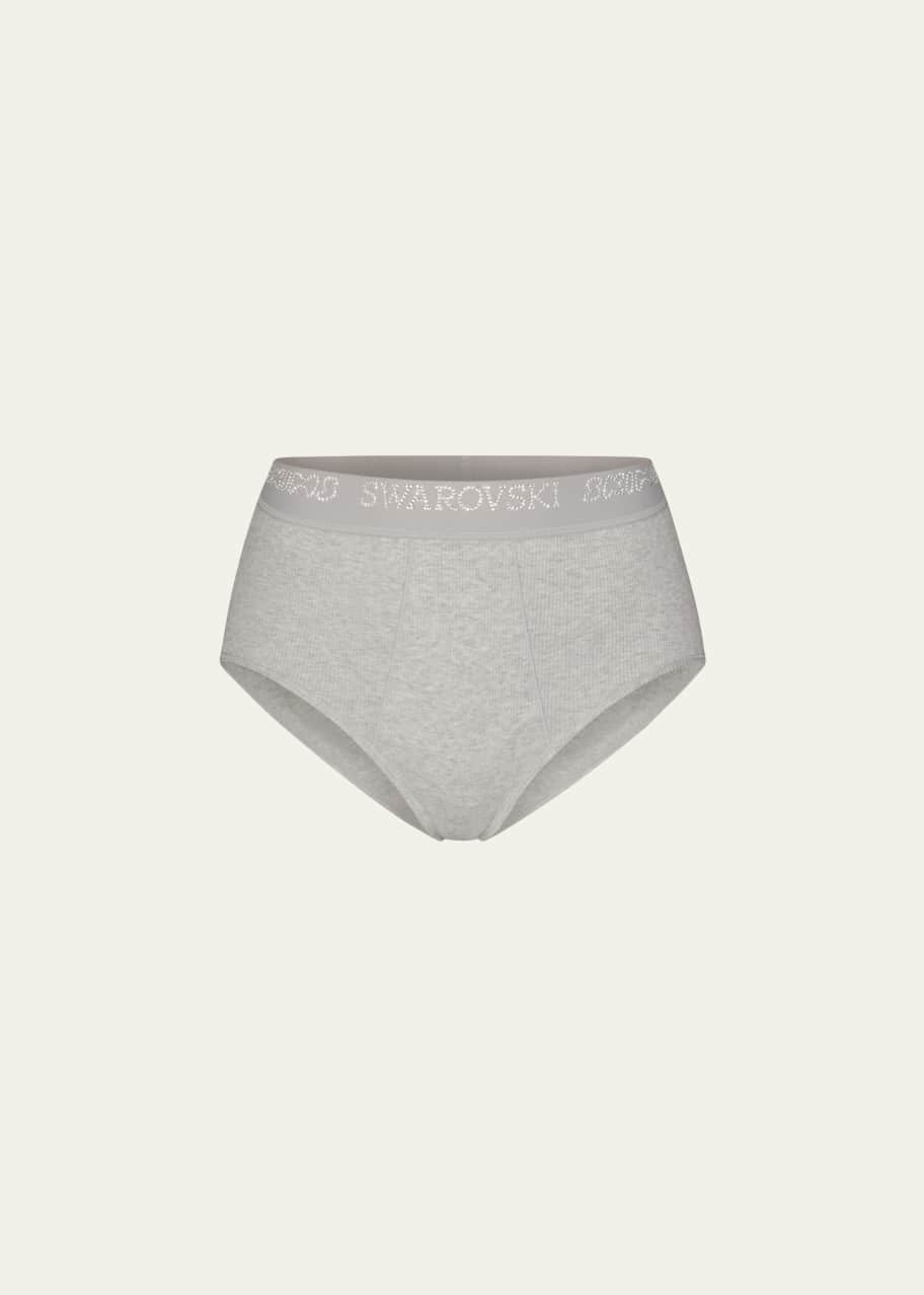 SWAROVSKI x SKIMS Cotton Rib High-Rise Crystal Logo Briefs - Bergdorf ...