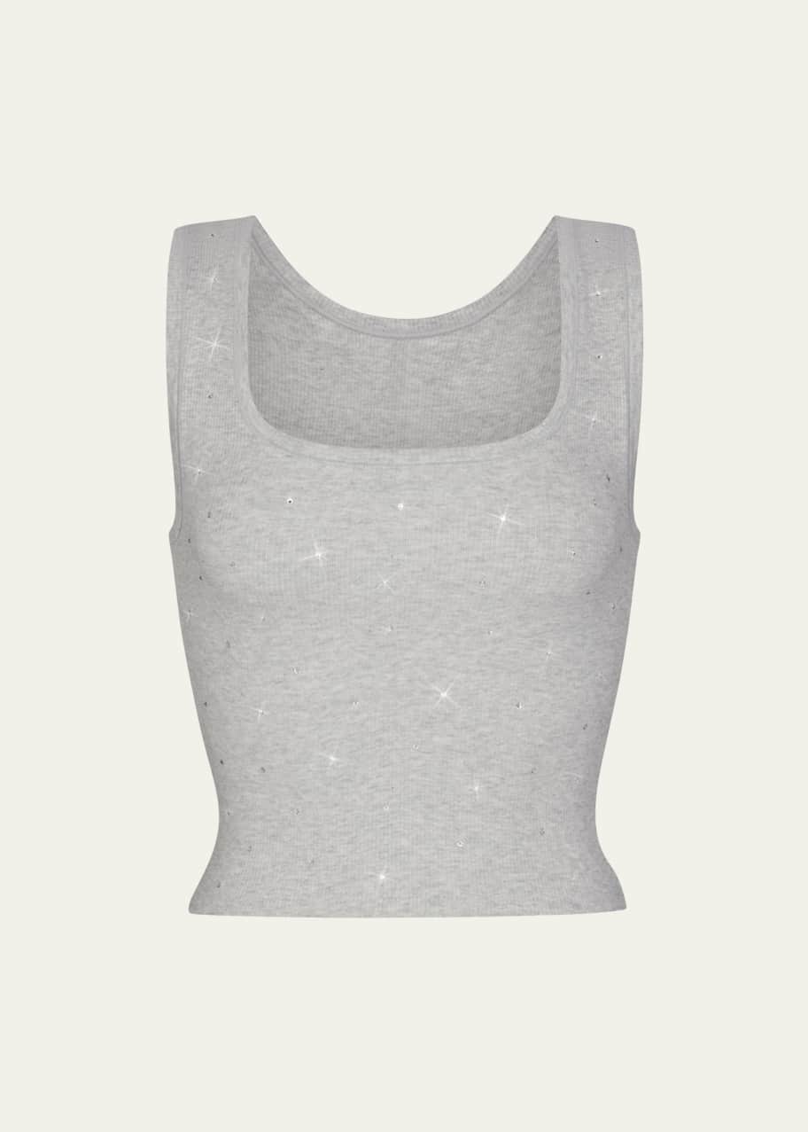 SWAROVSKI x SKIMS Cotton Rib Scoop-Neck Crystal-Embellished Tank ...