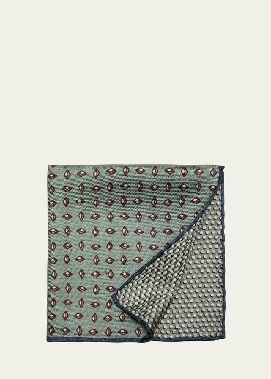 Brioni Men's Silk Geometric Double-Face Pocket Square - Bergdorf Goodman