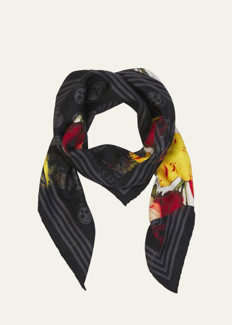 McQueen Dutch Flora Biker Silk Square Scarf - Bergdorf Goodman