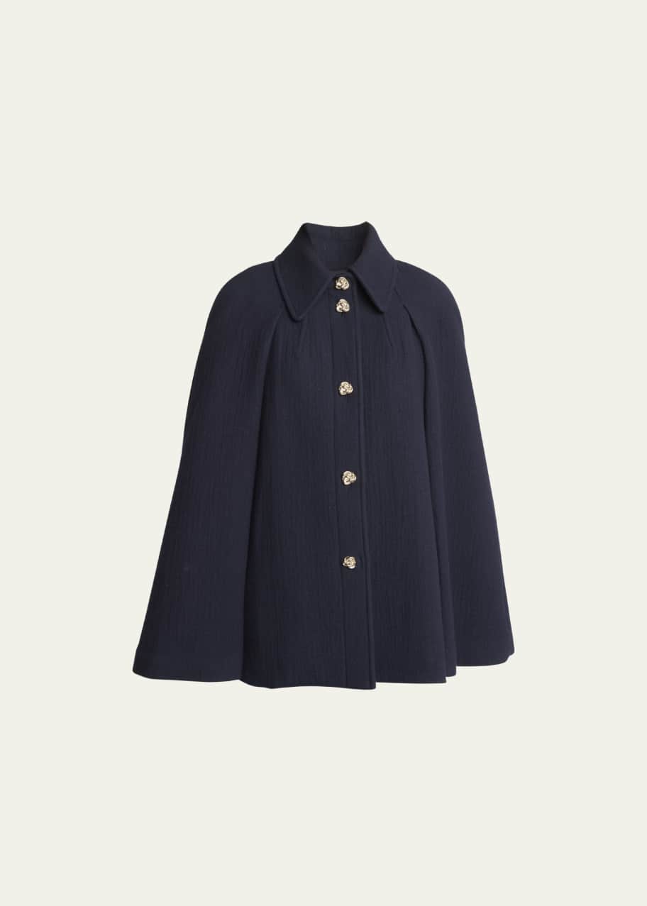 Chloe Waffle Wool Short Cape Coat with Knot Buttons - Bergdorf Goodman