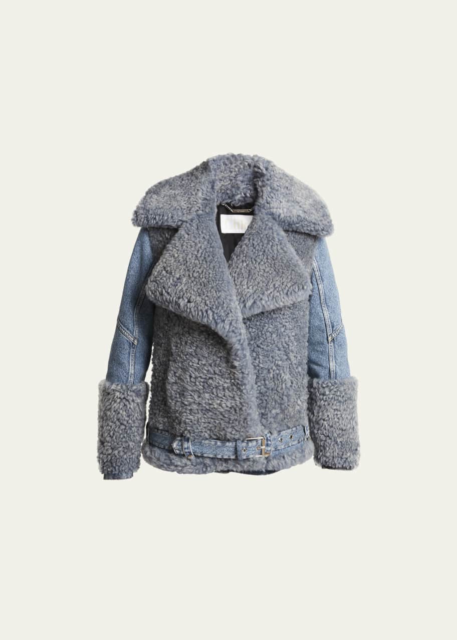 Chloe Hybrid Denim Shearling Biker Jacket - Bergdorf Goodman