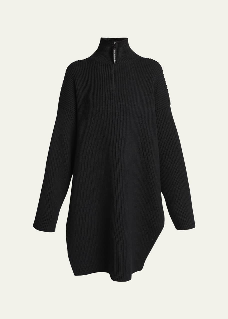 Balenciaga Ribbed Half-Zip Wool Poncho - Bergdorf Goodman