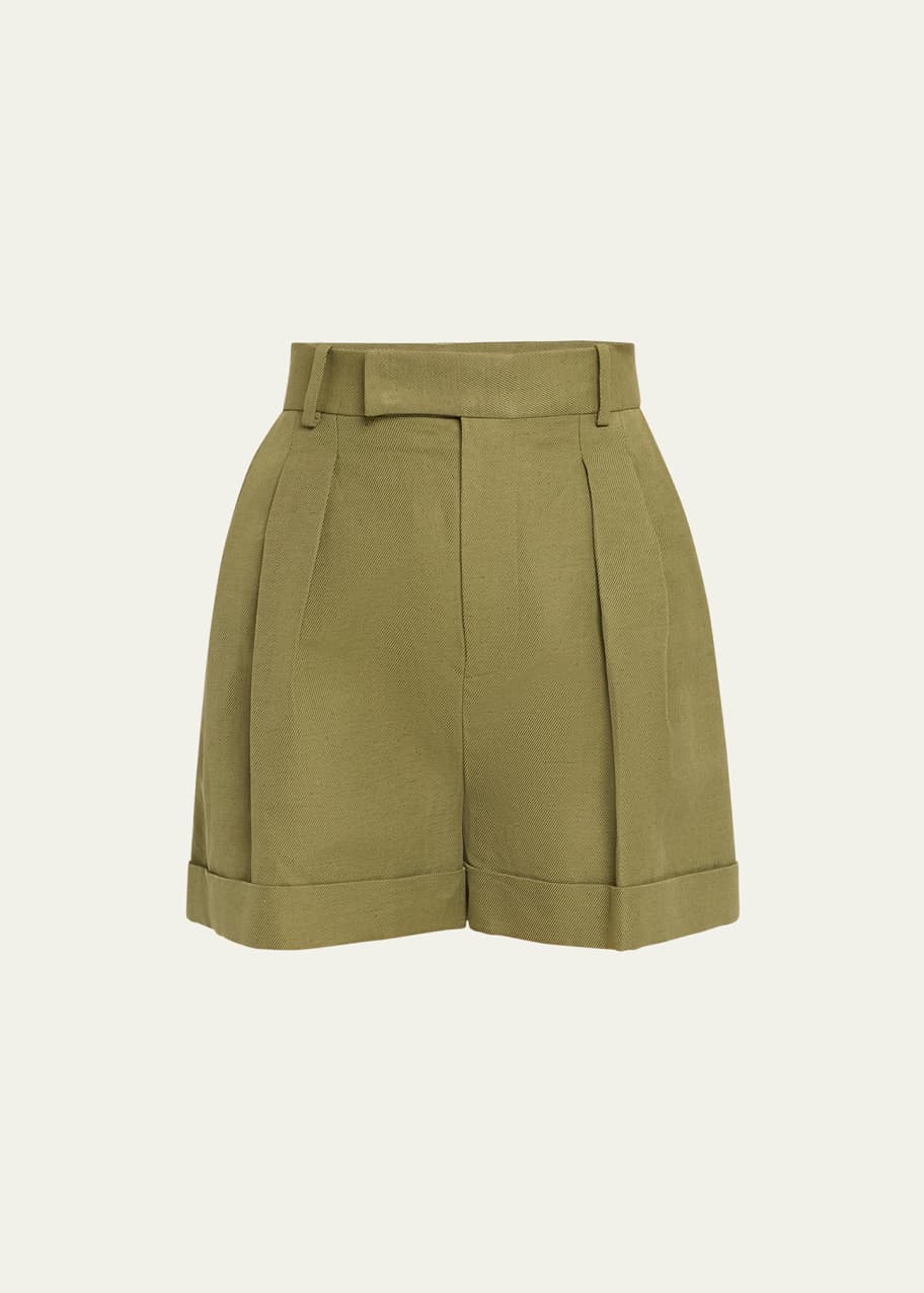 FRAME Pleated Wide-Cuff Shorts - Bergdorf Goodman
