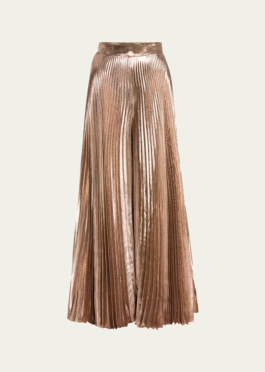 Max Mara Panteon Pleated Metallic Wide-Leg Pants - Bergdorf Goodman