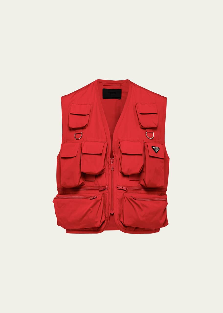 Prada Men's Poplin Multi-Pocket Utility Vest - Bergdorf Goodman