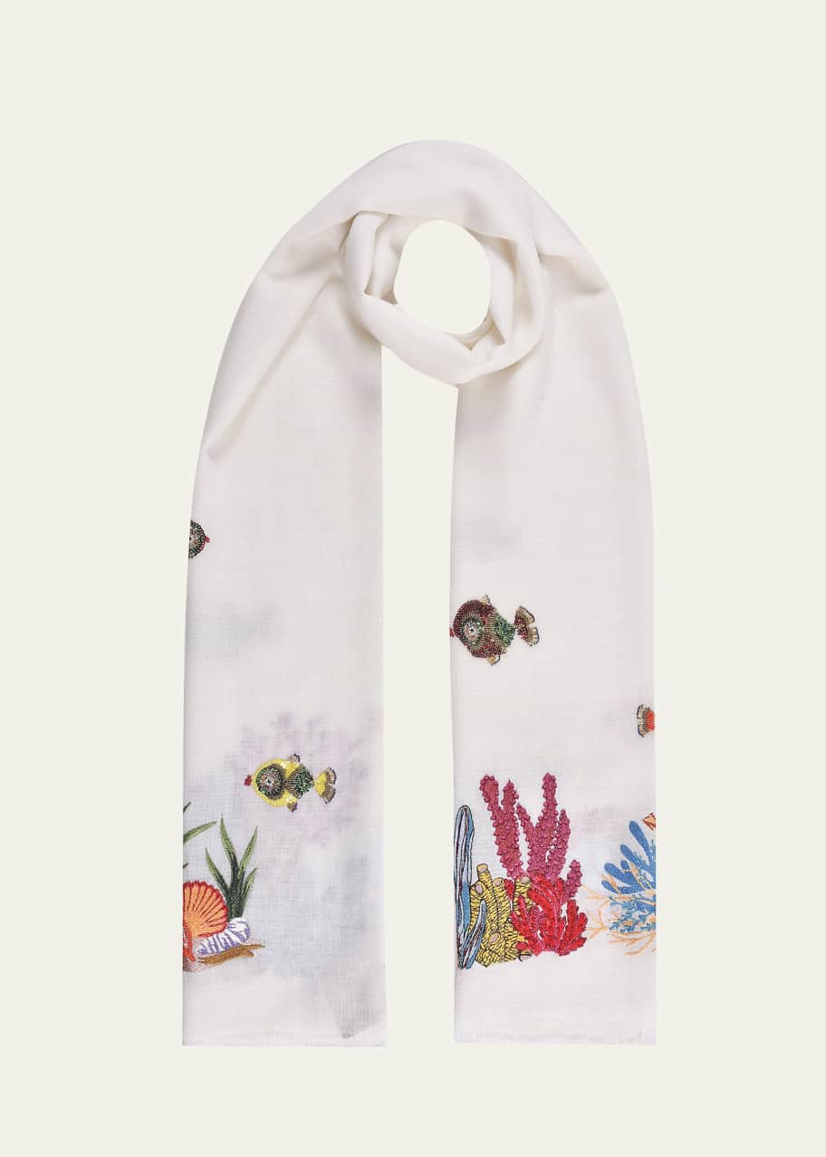 Janavi Swirling Reef Embellished Merino Wool Scarf - Bergdorf Goodman