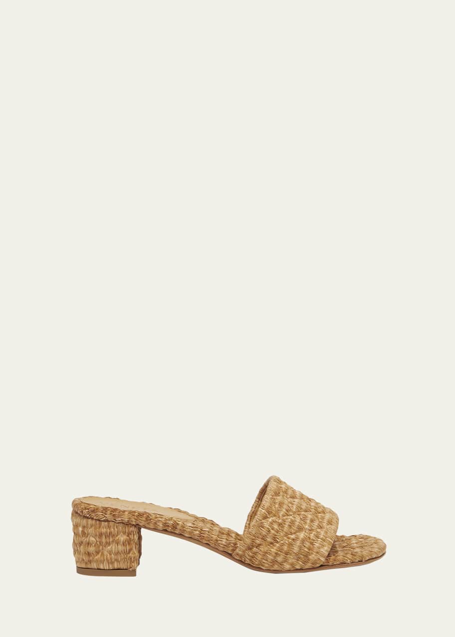 Bottega Veneta Raffia Block-Heel Slide Sandals - Bergdorf Goodman