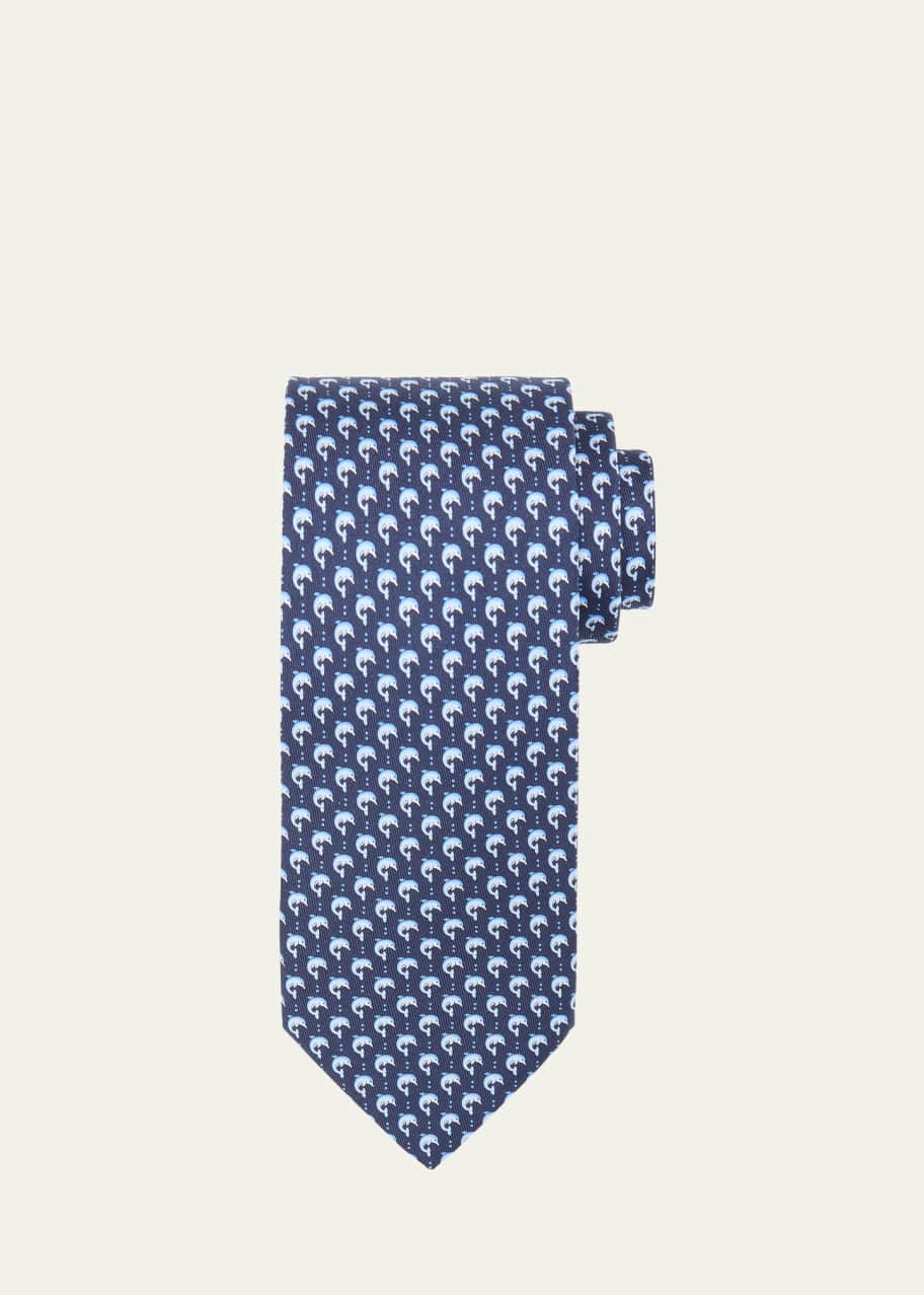 Ferragamo Men's Dolphin-Print Silk Tie - Bergdorf Goodman