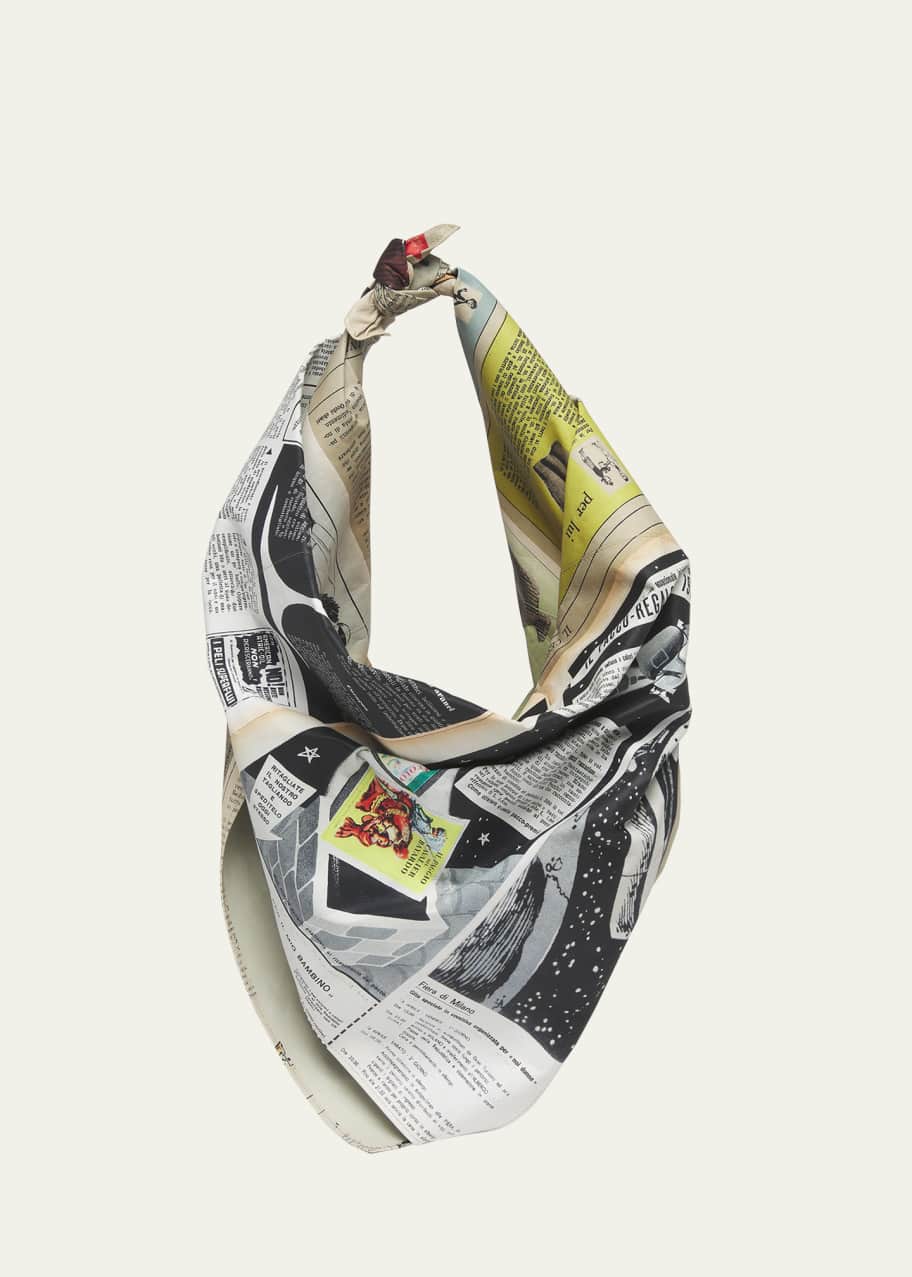 Bottega Veneta Foulard Newspaper-Print Top-Handle Bag - Bergdorf Goodman