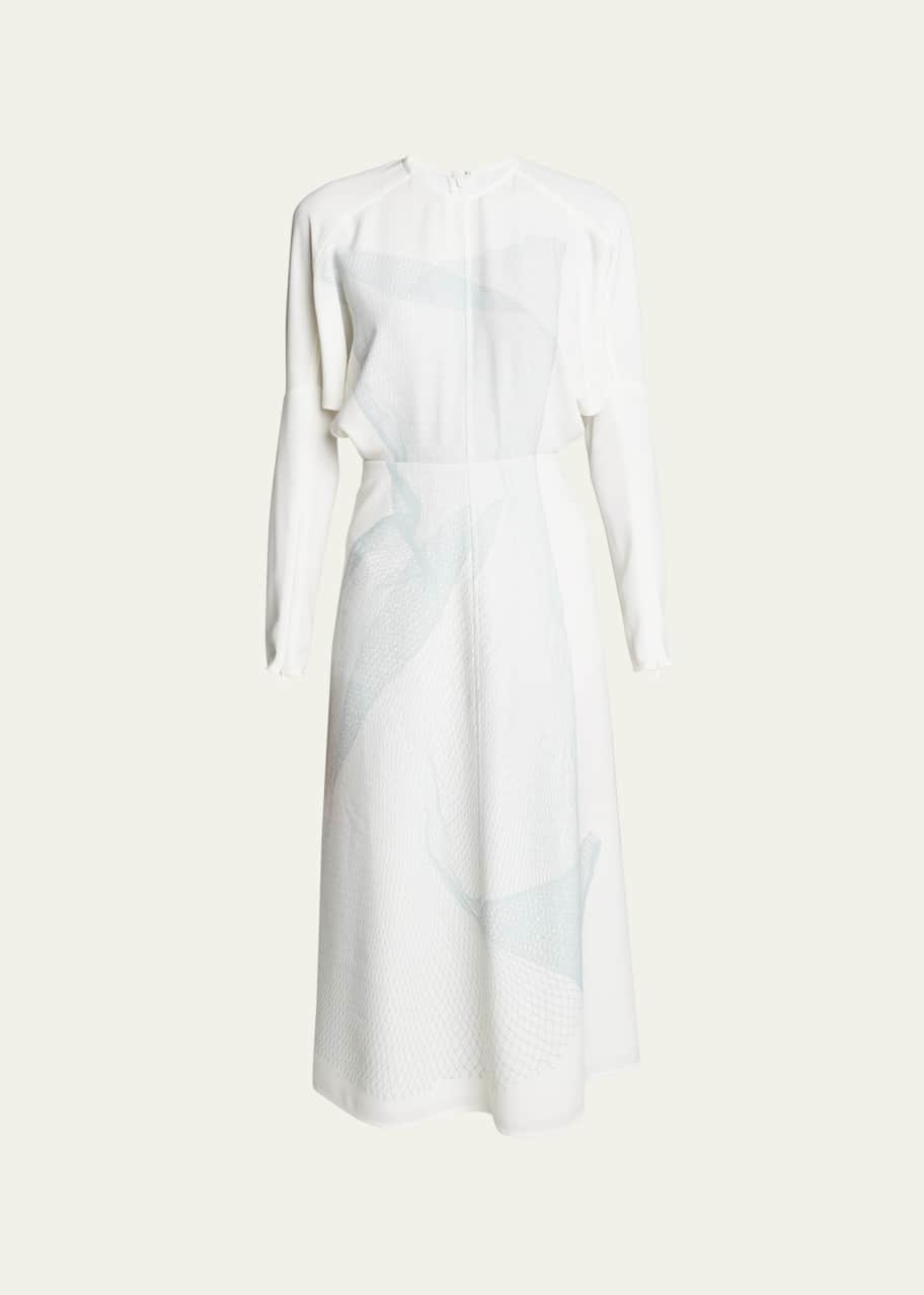 Victoria Beckham Abstract Long Dolman-Sleeve Midi Dress - Bergdorf Goodman