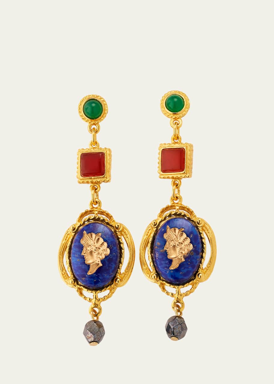 Ben-Amun Allister Dangle Earrings with Emerald, Carnelian and Intaglio ...