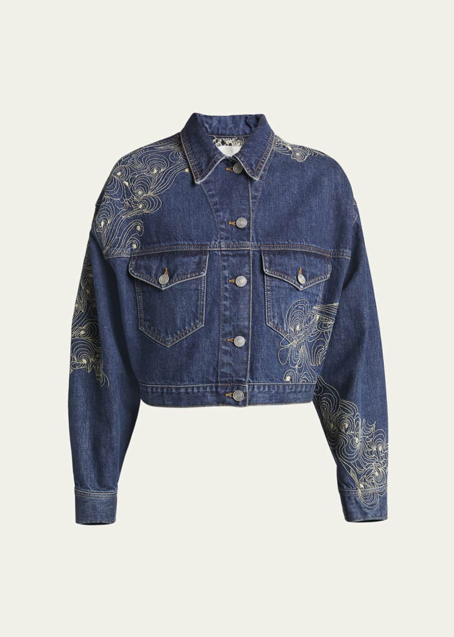Isabel Marant Isleya Abstract Stitch Denim Jacket - Bergdorf Goodman