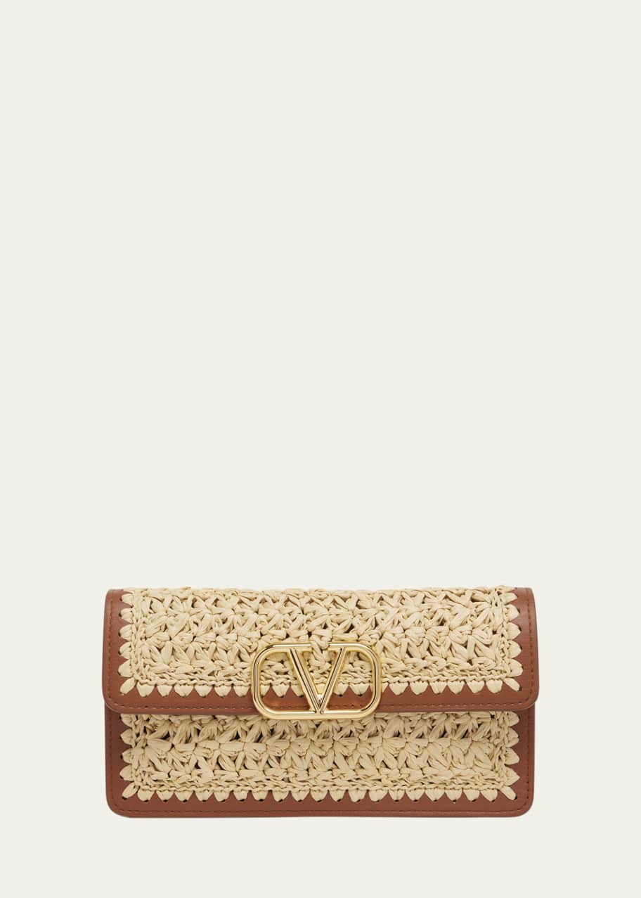 Valentino Garavani VLOGO Crochet Raffia Wallet with Chain - Bergdorf ...