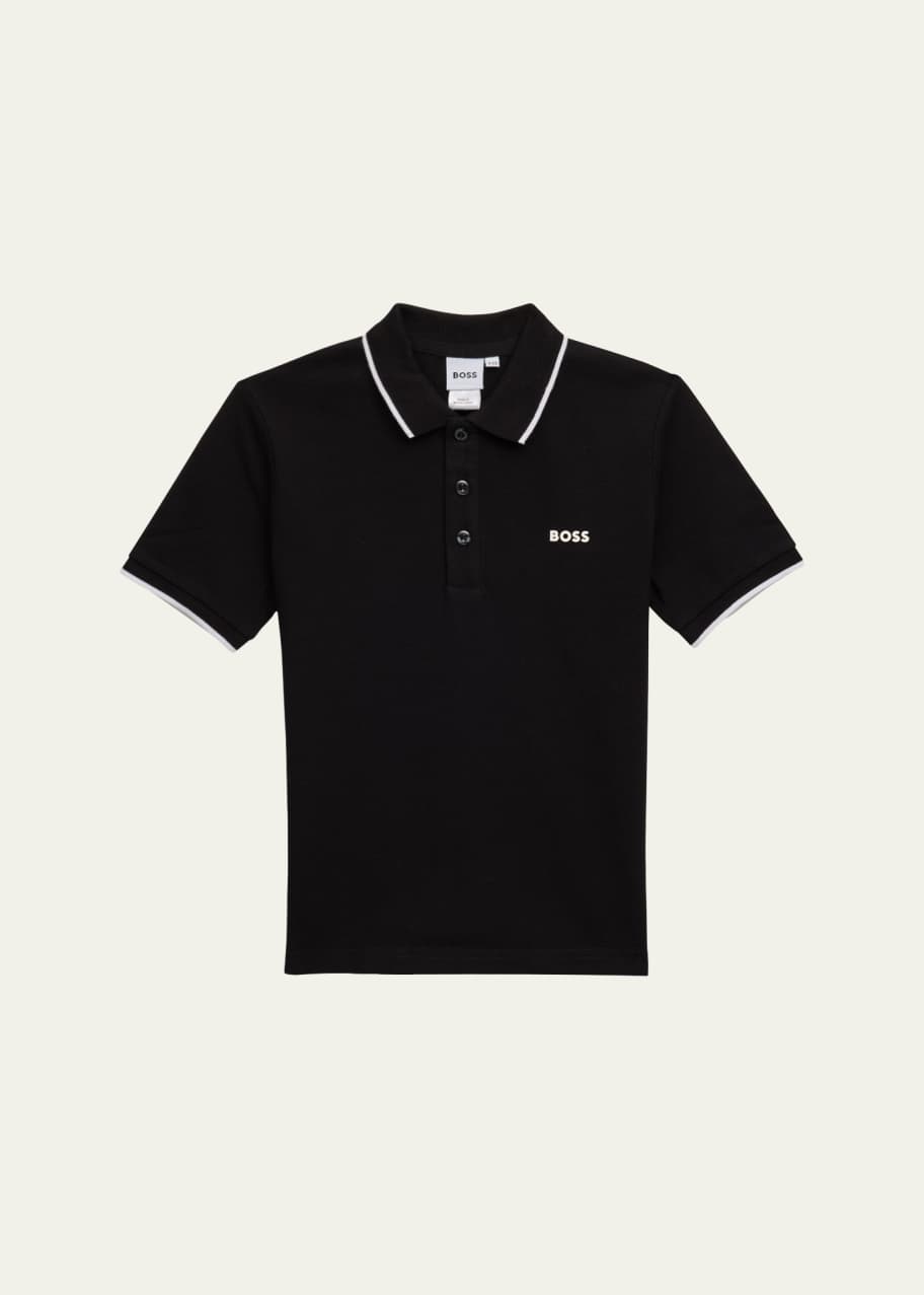 BOSS Boy's Logo Cotton Knit Short-Sleeve Polo Shirt, Size 4-16 ...