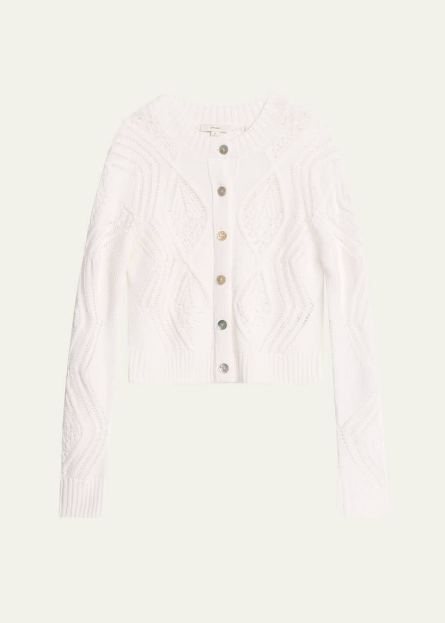 Vince Diamond Cable-Knit Short Cotton Cardigan - Bergdorf Goodman