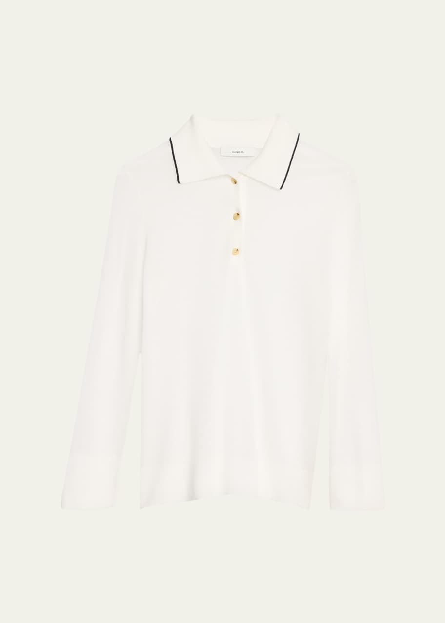 Vince Tipped Collar Long-Sleeve Pique Polo Shirt - Bergdorf Goodman