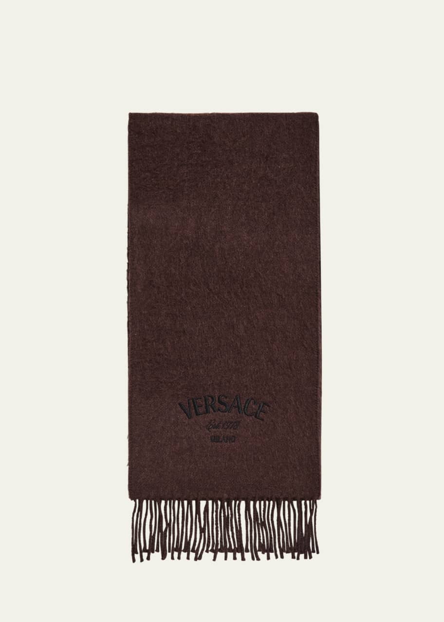 Versace Men's Wool Embroidered Logo Scarf - Bergdorf Goodman