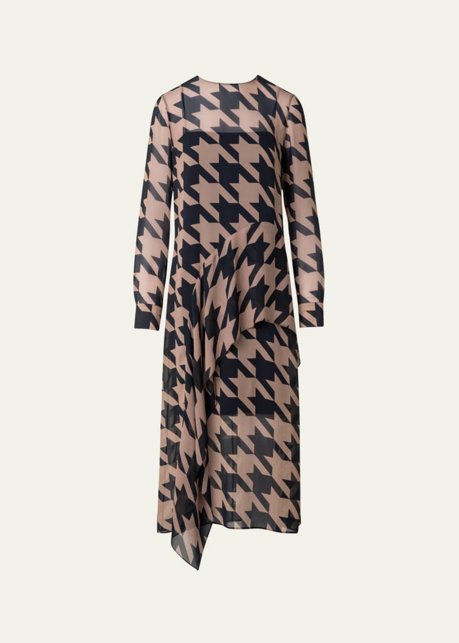 Akris punto Window Check Semi-Sheer Maxi Dress with Flounced Detail ...