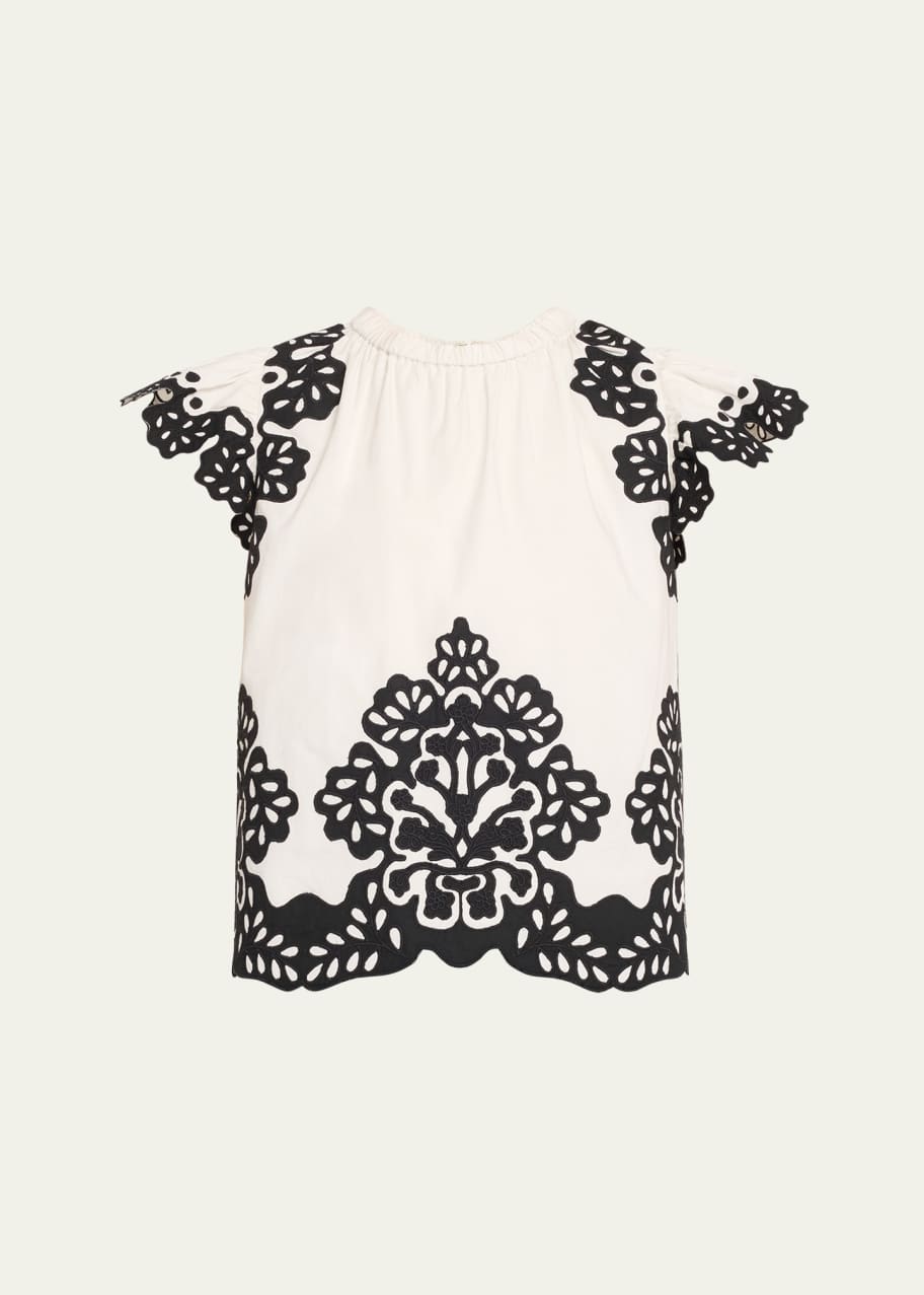 Sea Laila Embroidered Flutter-Sleeve Top - Bergdorf Goodman