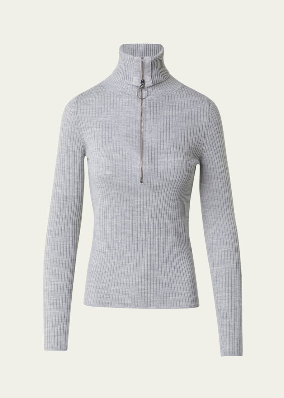 Akris punto Half-Zip Rib Knit Fitted Sweater - Bergdorf Goodman