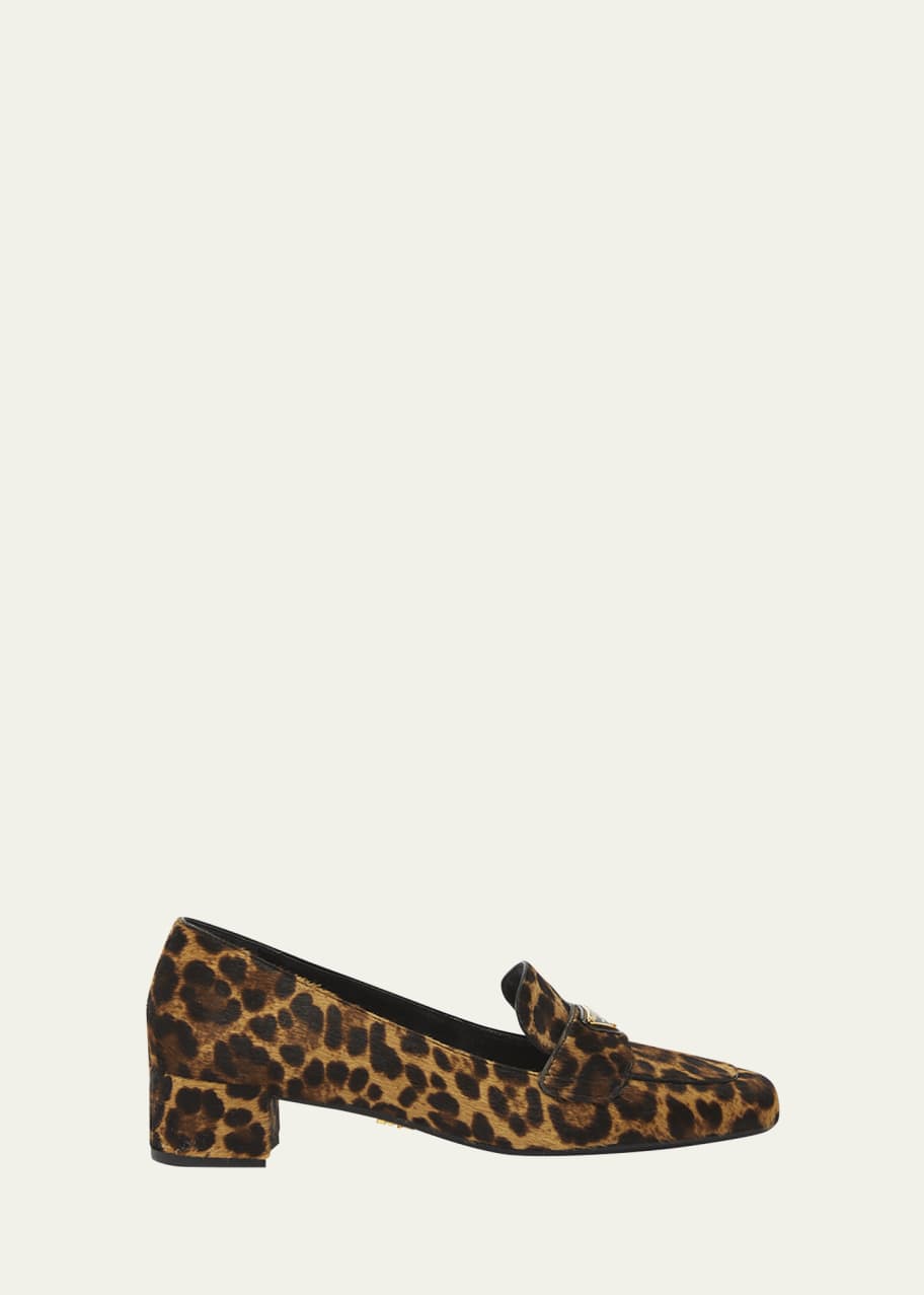 Prada Leopard Heeled Loafer Pumps - Bergdorf Goodman