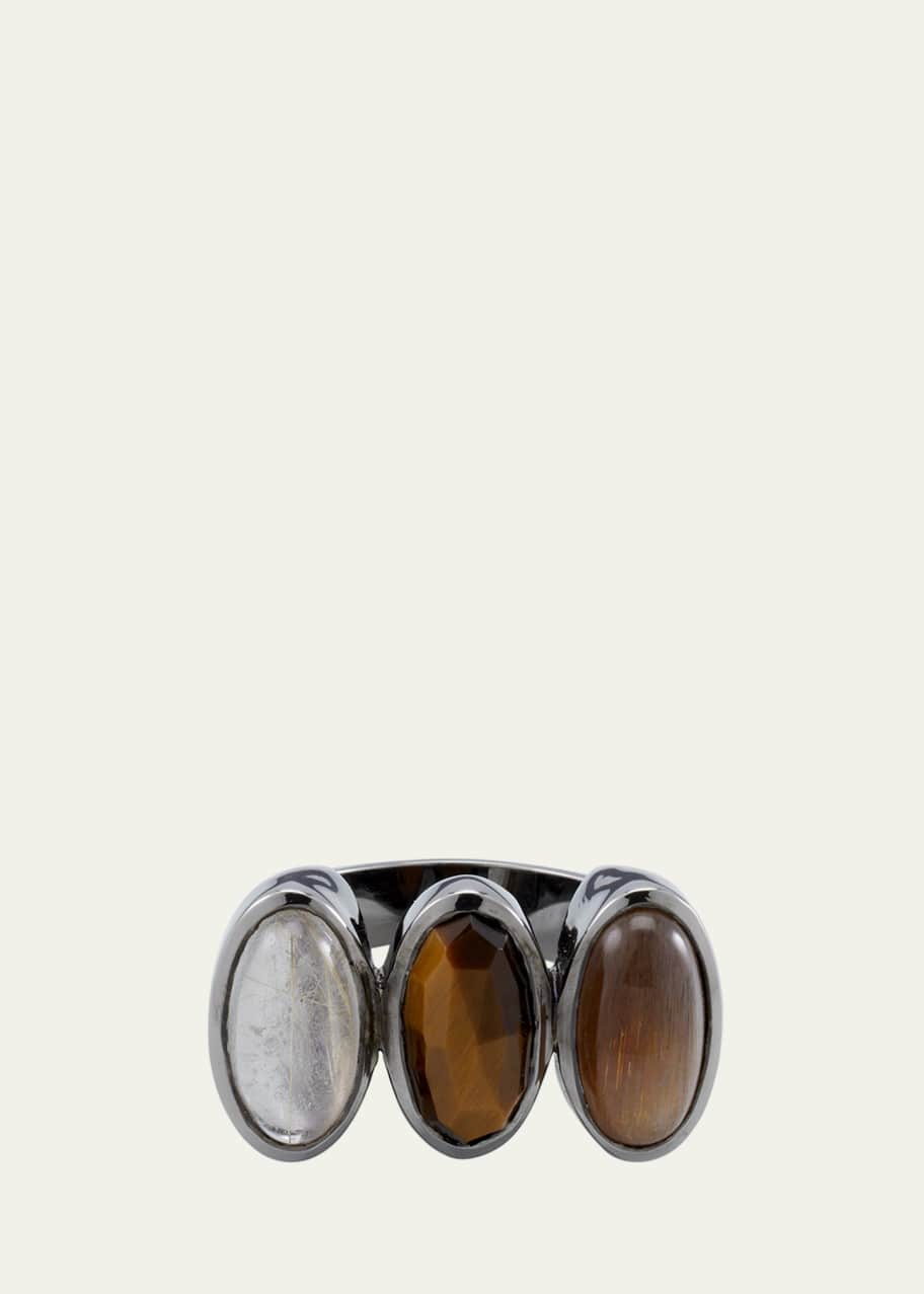 NAKARD Triple Elliptic Ring with Tiger's Eye, Quartz, and Moonstone ...