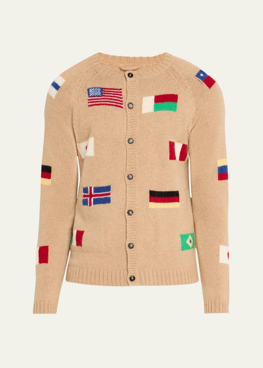 Bode Men's Multi-Flag Intarsia Cardigan - Bergdorf Goodman