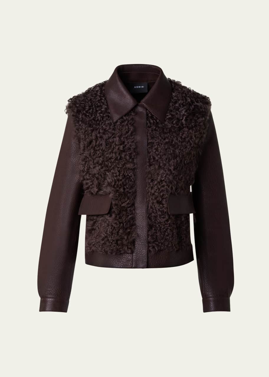 Akris Ylvi Leather Curly Shearling Panel Jacket - Bergdorf Goodman